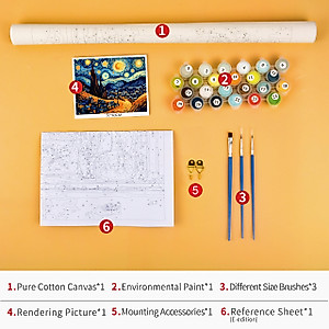 TUMOVO Paint by Starry Night Number Sky and Full Moon Over The Town Paint by Numbers for Adults Abstract Style Adult Paint by Numbers Kits on Canvas DIY Paint by Numbers for Adults Beginner 16x20inch