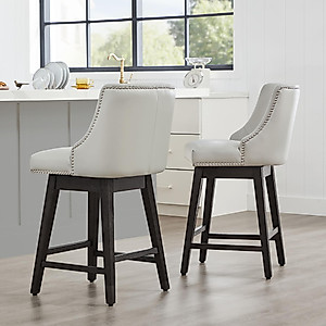 CHITA Counter Height Swivel Barstool,26" H Seat Height Upholstered Bar Stool,360° Free Swivel Barstools with Comfortable Foam Cushioning,Creamy Gray