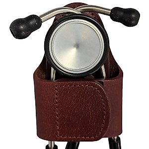 The HipClip – Handmade Leather Stethoscope Holder (Brown) Full Grain Leather