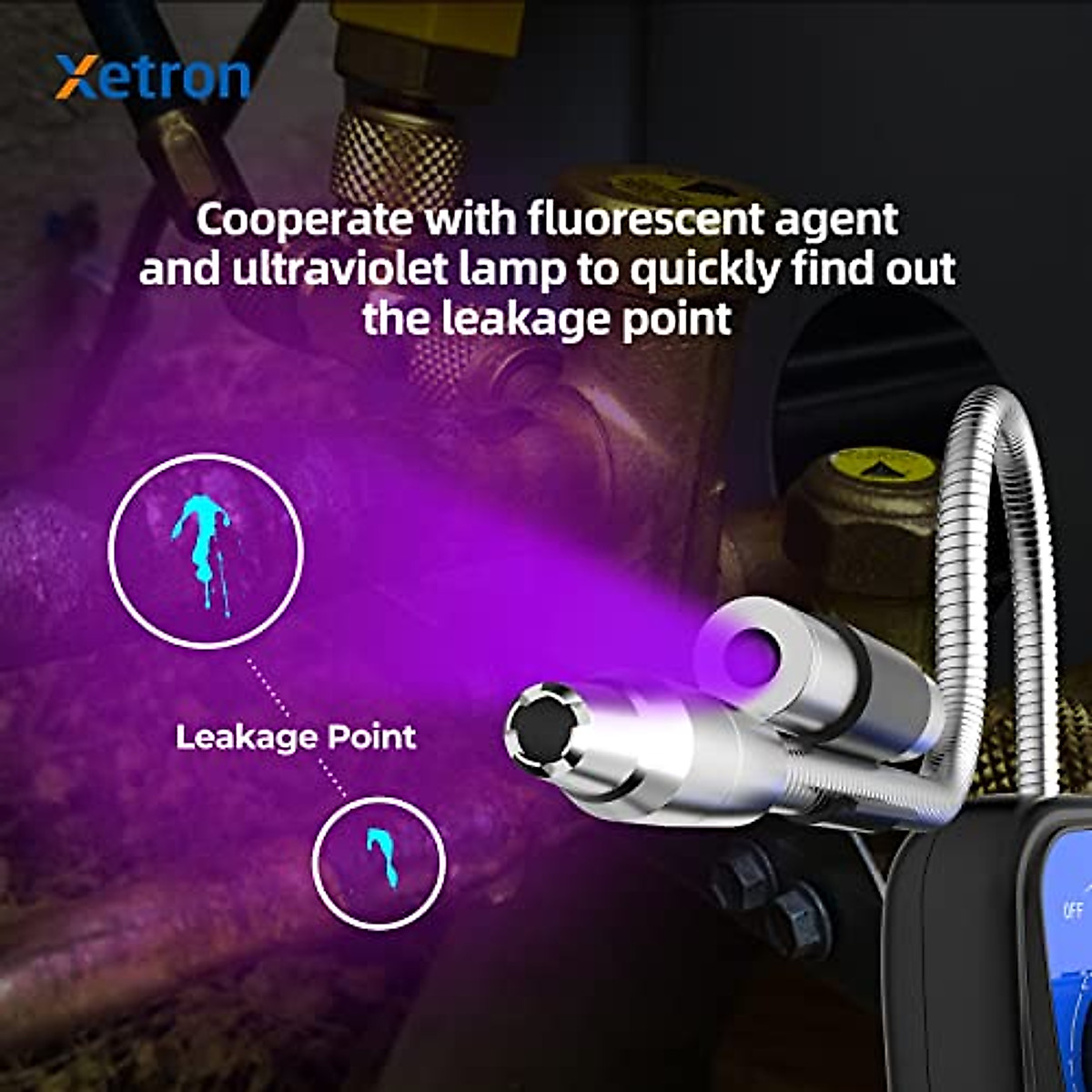 Xetron HVAC Refrigerant Leak Detector with UV LED,Automotive AC [R134A R410A R22 R1234YF] Freon Sniff Halogen Gas Leak Detector, 6 Adjustable Sensitivity, CFCs HCFCs HFCs HFOs CLD-100UV