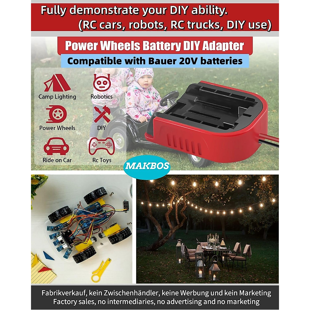 for Bauer 20V Battery Adapter,for Power Wheels Adaptor,DIY Converter for Bauer 20V Battery Power Station,Battery Conversion Kit with Switch,for DIY Rc Car Toys Batteries,for Robotics and Rc Truck