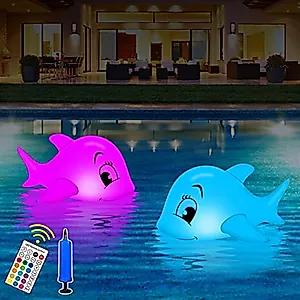 Floating Pool Lights,Inflatable Dolphins Swimming Pool Lights That Float,IP68 Waterproof Solar Powered Floating Lights Glow in The Dark,Outdoor Pool Floats Lights for Pond,Garden,Backyard,Lawn 2-Pack