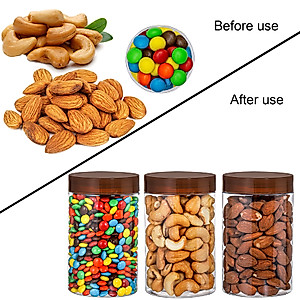 Fasmov 20 Pack 12 Oz Clear Empty Plastic Jars with Screw-on Lids, Ideal Containers for Kitchen and Home Storage, Brown