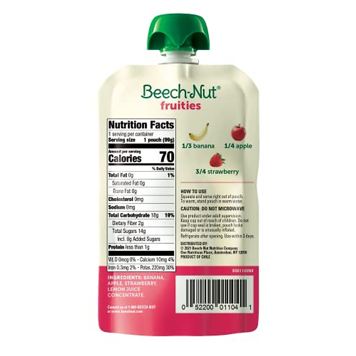 Beech-Nut Fruities Stage 2 Baby Food, Banana Apple & Strawberry, 3.5 oz Pouch