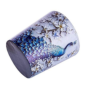 ALiquid Leather Trash Can, 2.64 Gallon PU Leather Garbage Bin for Home Cafe and Barber Shop, Waterproof Wastebasket with Pattern - Blue Peacock