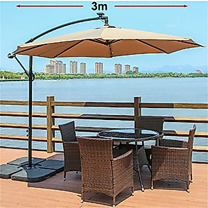 10FT LED Outdoor Patio Umbrella, Solar LED Offset Hanging Market Patio Umbrella, Solar Light Cantilever Umbrella, 8 Ribs Adjustment, for Pool, Yard, Garden,Coffee