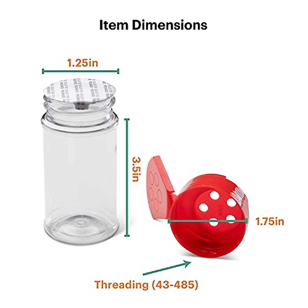 MHO Containers | 3.5oz Plastic Spice Jars with Lids and Foil Liners | Made in USA — Pack of 10 (Red)