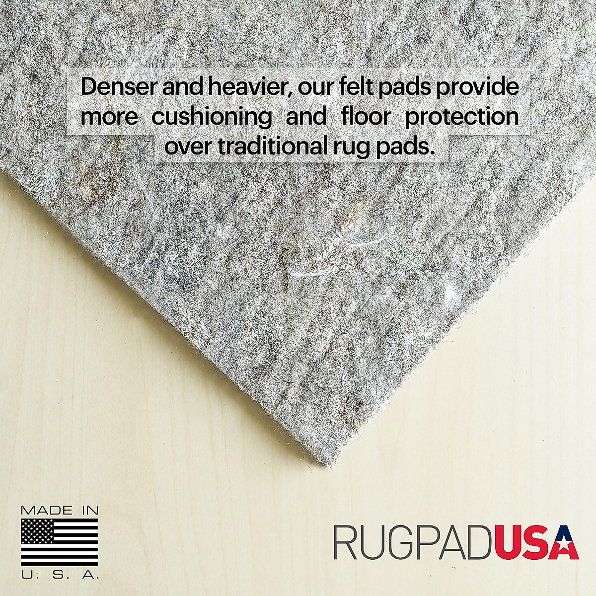 RUGPADUSA 100% Felt 9x12 Rug Pad for Hardwood Floors, 1/4 Inch Thick Cushioning - Prolong The Life of Your Rugs and Flooring, Safe for all Floors and Finishes