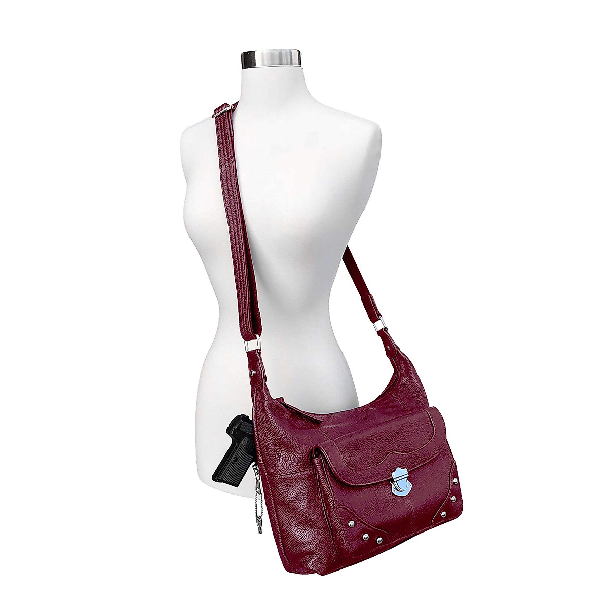 Roma Leathers Studded Concealment Purse - Premium Cowhide Leather - Wine - Dual Gun Entry - Designed in U.S.A.