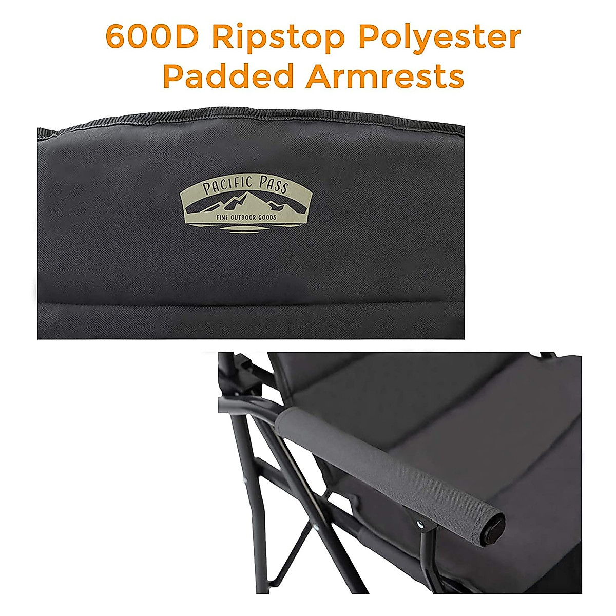 Pacific Pass Heavy Duty Padded Chair w/ Built-In Storage and Cup Holder, Includes Bag - Polyester, Black