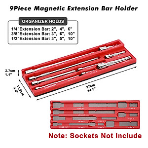 CASOMAN 9Piece Magnetic Extension Bar Holder, Durable ABS & Powerful Magnets Design, Hold Up to 9 Extension Bars