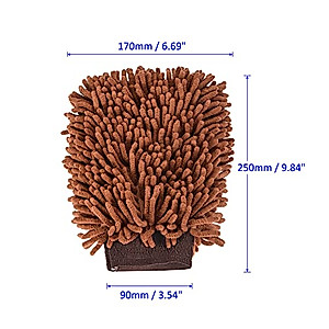 M METERXITY Microfiber Chenille Wash Mitt - Double Side Reusable Gloves for Cleaning, Scratch-Free, Apply to Car Cleaning, Kitchen (9.84 x 6.69'', Brown)