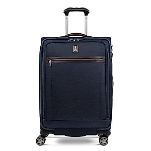 Travelpro Platinum Elite Softside Expandable Checked Luggage, 8 Wheel Spinner Suitcase, TSA Lock, Men and Women, True Navy Blue, Checked Medium 25-Inch