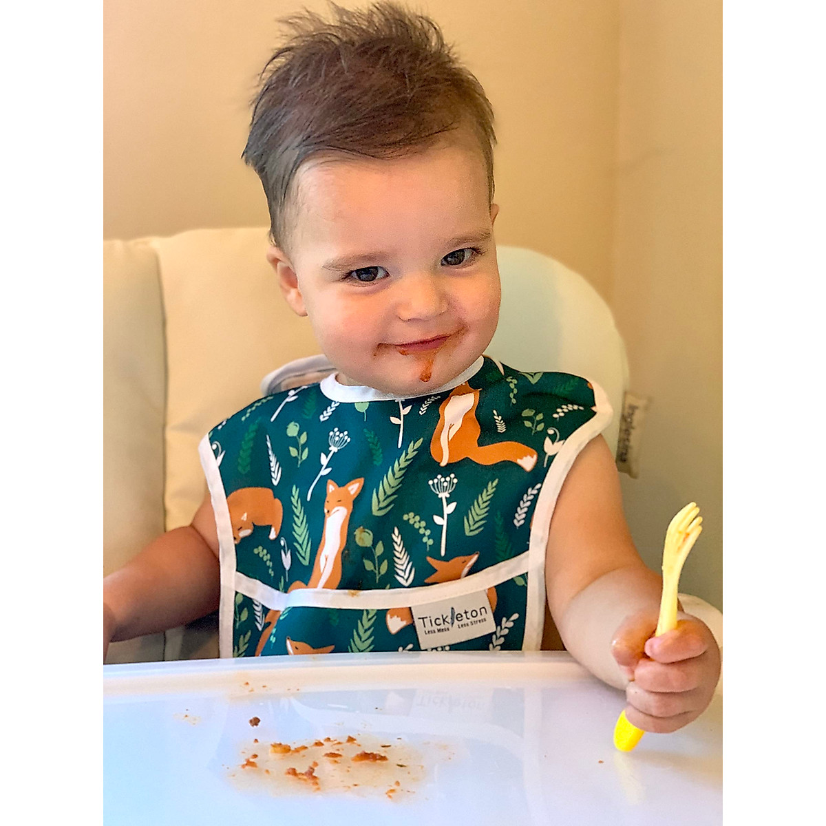 Tickleton Mom's Choice Big Waterproof Baby Bibs for Eating 6-24 Months|Eco-friendly Infant Feeding Bibs with Catch-All Pocket (Multicolor)