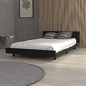 Epinki Twin Bed Frame Black, Particle Board, Low Profile Bed, Easy Assembly