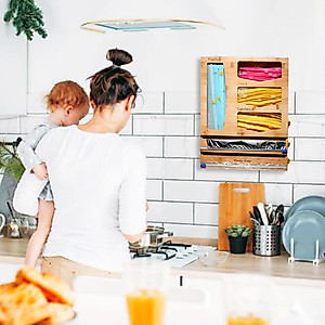 TILSI Storage Bag Organizer, Plastic Wrap Organizer and Dispenser with Cutter for Kitchen, Compatible with Gallon, Quart, Sandwich and Snack Variety Size Bag