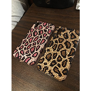 Leopard Animal Print Phone Case Cute Glitter crystal Phone Cases Customize Gifts Phone Case Leopard Print Pink/Brown for iPhone 11/12/13/14/XR/XS Max/7/8 Plus
