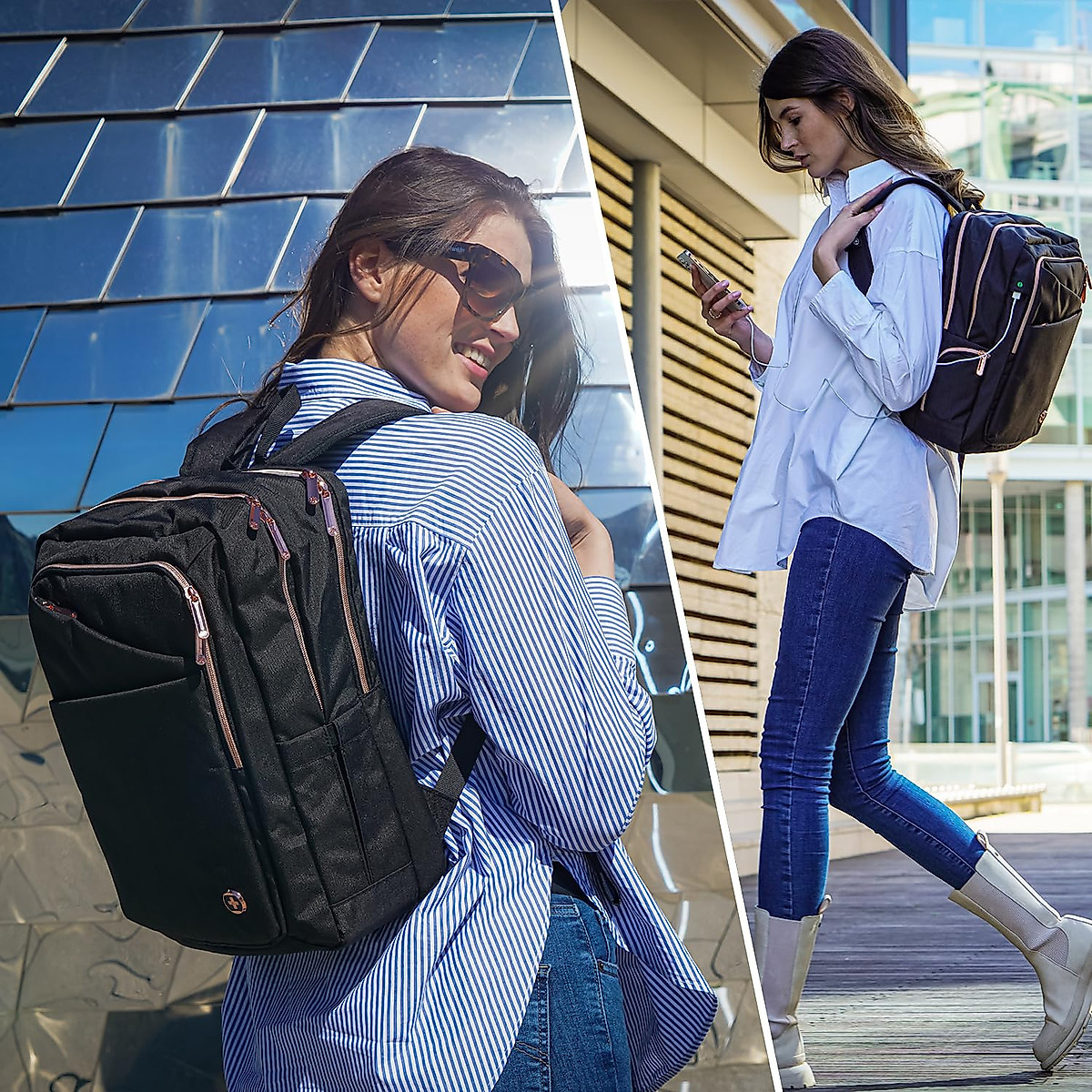 Swissdigital Katy Rose Laptop Backpack Purse For Women，With USB Charging Port Computer Work Backpack ,Fits 15.6Inch Laptop Travel Casual Bag