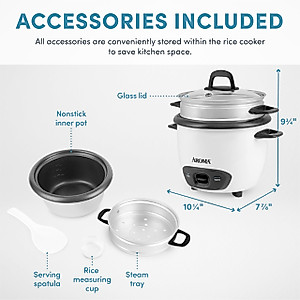 Aroma Housewares 6-Cup (Cooked) (3-Cup Uncooked) Pot Style Rice Cooker and Food Steamer (ARC-743-1NG), White