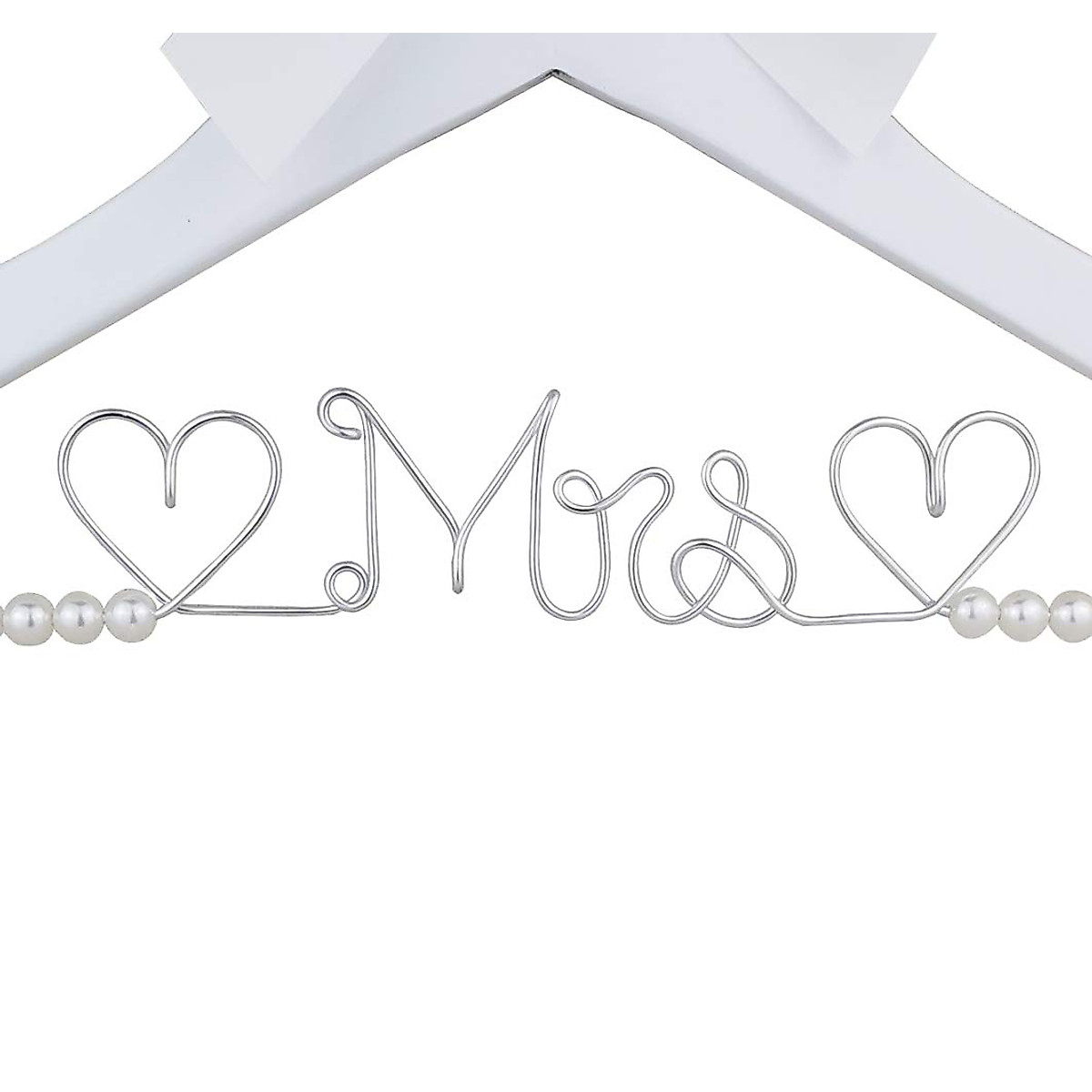 Bridal Dress Hanger Solid Wood Dress Hangers Mrs Letter Hanger Wedding Gift (White Coat Hanger Silver Thread Pearl)