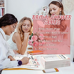 Gilprop 280 Pcs Bridal Shower Games Supplies for 50 Guests, Wedding Shower Games Include Pin The Ring Wedding Game Cards Pencils Eye Mask for Bride Groom Engagement Couple Party Favor(Rose)