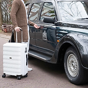 GinzaTravel 3-piece set white color luggage with scratch-resistant PP material, expandable(（all 20 24 28), Super light, thickened, large-capacity double seal suitcase