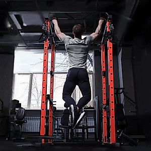 RitFit Multi-Function Power Rack Cage PPC03 with Adjustable Cable Crossover System,1000LBS Capacity, Full Home Gym Workout with J-Hook, Landmine and Other Attachments-Orange