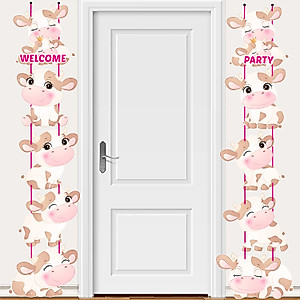 HANPLK Pink Cow Print Birthday Party Decorations, Farm Animal Pink Cow Print Party Supplies for Indoor Home, Outdoor Banner Porch Sign