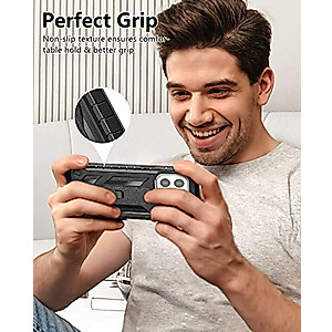 SOiOS for iPhone 13 Pro Max Case: Built in Kickstand - Military Grade Shockproof Durable Protective Phone Cover | Heavy Duty Drop Proof Full Protection TPU Bumper Hard Rugged Case 6.7 inch 2021 Black