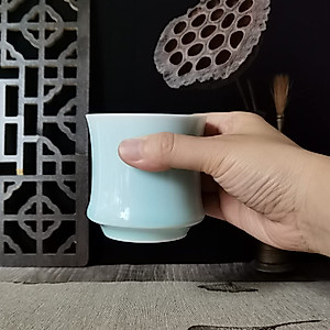 Teacups 5.5oz Porcelain Coffee Cups for Tea and Beer Chinese Celadon(Sky Blue)