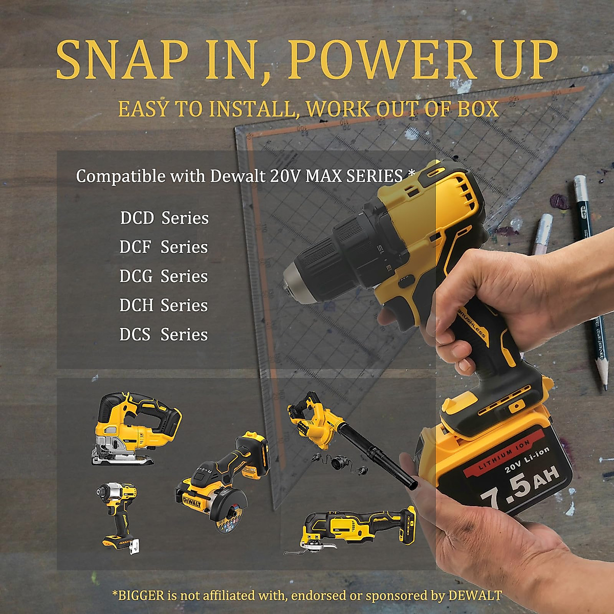 20V 7.5Ah Battery Replacement for Dewalt 20V MAX XR Battery, Compatible wiht DCB205 DCB206 DCB204 DCB203 DCB208, used for DeWalt 20V Cordless Power Tools, 1 Pack