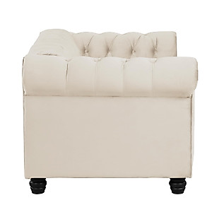 Morden Fort Loveseat for Living Room, Loveseat Sofa No Sagging, Loveseats 24'' Comfy Seat Depth, Modern Loveseat Tool-Free Assemble, Velvet Loveseat Pet-Friendly Super Soft Chesterfield Beige