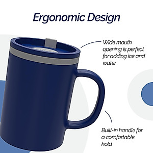 Copco Iconic 16oz Double Wall Insulated Desk Mug with Lid and Handle, Set of 2, BPA-Free Reusable Plastic, Spill-Proof, Microwave & Dishwasher Safe, Wide Mouth, Cup Holder Friendly (Navy/Blue)