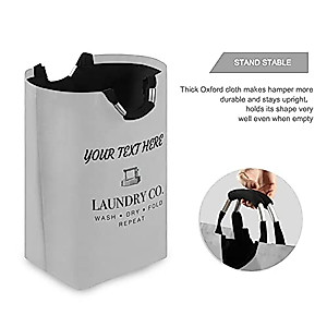 Custom Wash Dry Fold Repeat Laundry Hamper Personalized Large Laundry Bag Collapsible Oxford Cloth Durable Storage Bin for Clothing Organization, 22.7 Inch