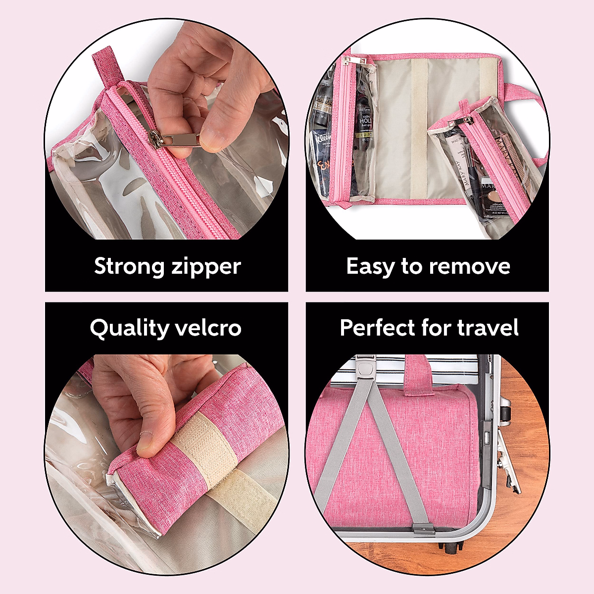 A F 4-in-1 hanging Toiletry bag | Roll-up makeup organizer with 4 detachable PVC zip pouches| travel toiletry bag, 600D oxford fabric material organize Make up , Cosmetics, Pink