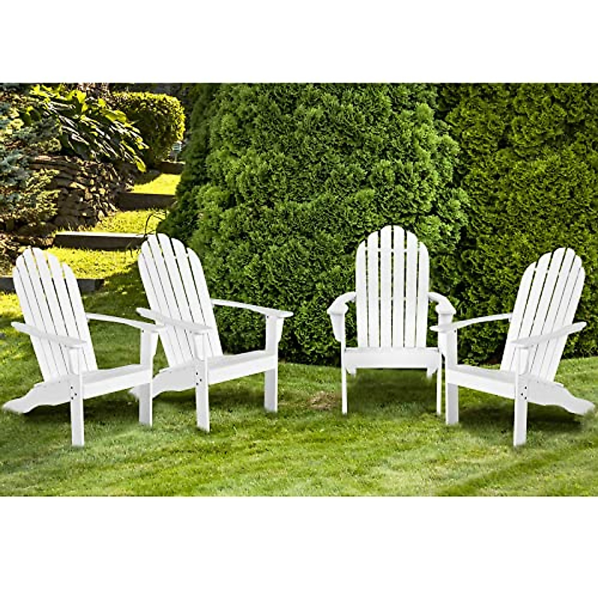 Tangkula Adirondack Chair, Acacia Wood Adirondack Lounger Chair, Outdoor Armchairs with Slatted Seating, Weather Resistant, for Patio Deck Lawn Backyard, Garden Adirondack Furniture (2, White)