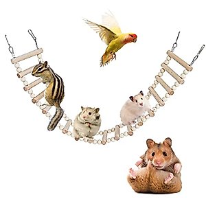 Rats Ladder Bridge Toy, Natural Wooden Bird Ladder Bridge Toy, Hamster Rats Climbing Toys, Cage Accessories for Bird Parrot Hamster Cockatiel Sugar Gliders (18 Ladders)(25.98x3.14 Inches)