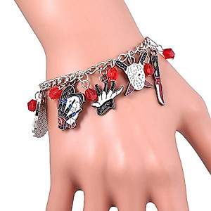 Blingsoul Classic Horror Movie Charm Bracelet For Women - Chaki Merchandise Halloween Jewelry for Women Men | [J100029] Jasun Vorhes | Red/Silver