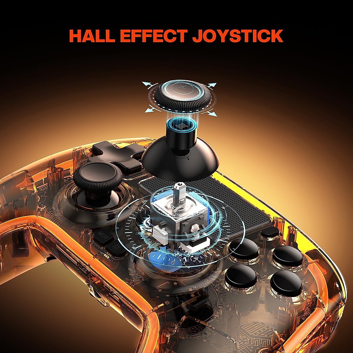 NYXI Wireless Controller for PS4, Hall Effect Joysticks Triggers, Transparent Controller with Breathing RGB Light, Programmable Buttons, 3.5mm Audio Jack Compatible with PS4/PC/iOS/Android