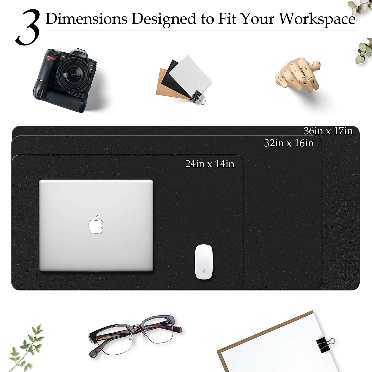 TOWWI PU Leather Desk Pad with Suede Base, Multi-Color Non-Slip Mouse Pad, 36” x 17” Waterproof Desk Writing Mat, Large Desk Blotter Protector(Black)