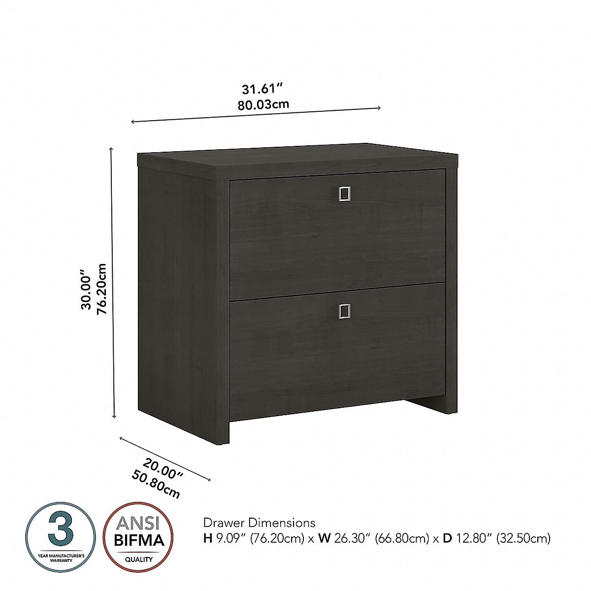 Bush Business Furniture Echo 2 Drawer Lateral File Cabinet, Charcoal Maple