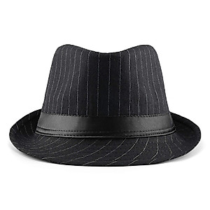 Fedora for Men Women Unisex Men's Women's Classic Manhattan Structured Gangster Trilby Fedora Hat Black