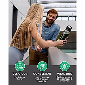 SUPERGREEN TONIK 100% Natural Greens Superfood Powder – Daily Supplement with 38 Superfoods, Vitamins and Minerals – Supports Energy, Stress, Sleep, Immunity – 30 Days 378 Grams Berry Flavor (1 Tub)