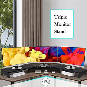 Nnewvante Monitor Stand Riser, 60 inch Large Bamboo Dual Monitor Stand for Desk, 3 Shelves Desktop Screen Riser with Adjustable Length Angle for Computer Laptop PC,Black