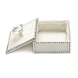 LASODY Diamond Crystal Jewelry Storage Box for Rings Earrings Necklace Treasure Chest Organizer Jewelry Keepsake Gift Box Case for Girl Women (Diamond Square Silver Plater White)