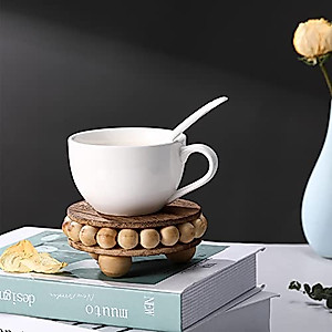 2 Pcs Wooden Risers for Displays Round Wood Riser Distressed Wood Risers Farmhouse Pedestal Display Stand Rustic Pedestal Stand Decor Beaded Display Risers for Tiered Trays Home (Brown, 3.94 Inch)