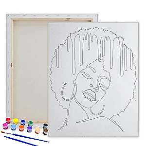 Essenburg Pre Drawn Canvas Paint Kit | Teen, Kids and Adult Sip and Paint Party Favor | DIY Date Night Couple Activity| Canvas Boards for painting| Afro Woman Drippy (S 8x10 CANVAS ONLY)