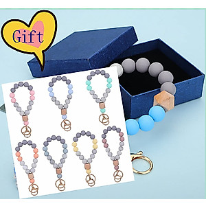 Sither Silicone Keychain Ring for Women Cute Keyring Bracelet Beaded Bangle Key Chain Car Keychain Holder for Mom Gift (pink)