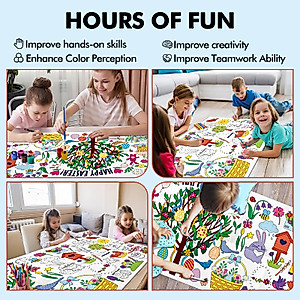 JellyPanda Easter Large Coloring Table Cloth Happy Easter Giant Coloring Poster Bunny Egg Pages Sheets Paper for Kids Adults 71 * 23.6 in