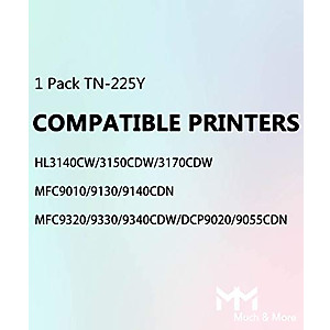 (1-Pack, Yellow) Much&More Compatible Toner Cartridge Replacement for Brother TN-225Y TN-225 TN225 Used for HL-3140CW 3150CDW 3170CDW MFC-9130CW DCP-9022CDW